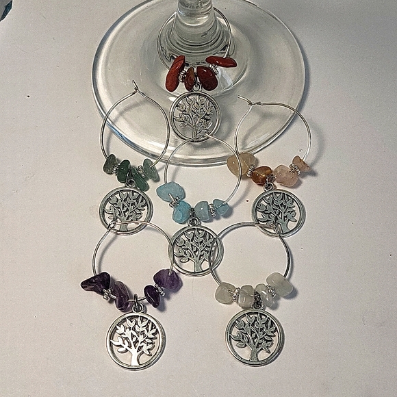 Hand Crafted | Dining | 6 Beautiful Gemstone Chip Tree Of Life Crystal ...